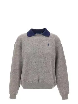 Polo Ralph Lauren POLO RALPH LAUREN Ribbed Knit Polo Collar Crew Neck Sweater Grigio