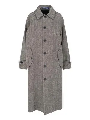 Polo Ralph Lauren Herringbone Wool Blend Long Coat - Black