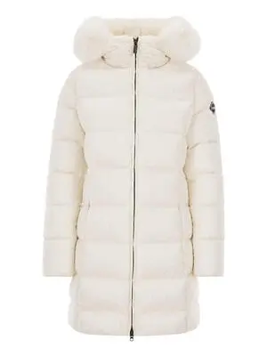 COLMAR Long Puffer Coat With Faux Fur Hood - Tofu