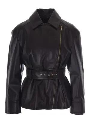 Max Mara MAX MARA STUDIO Leather Belted Moto Jacket Marrone