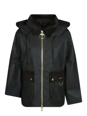 Barbour Carville Waxed Jacket With Hood And Corduroy Details - Grigio