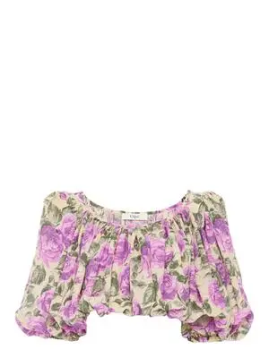 Chloé CHLOÉ Printed Silk Cropped Top With Elasticated Neck And Cuffs Viola