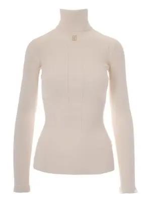 Elisabetta Franchi Elisabetta Franchi Fitted Ribbed Turtleneck Top Burro