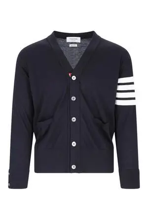 Thom Browne V-neck Cardigan With Signature Stripes - Blue