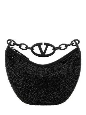 Valentino Garavani Mini Embellished Leather Hobo Handbag - Black