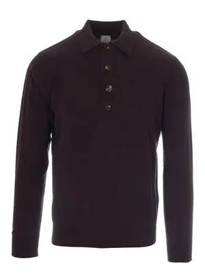 Eleventy Knit Long-sleeve Polo Shirt - Bordeaux