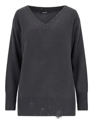 CANESSA CANESSA Distressed V-Neck Oversized Sweater