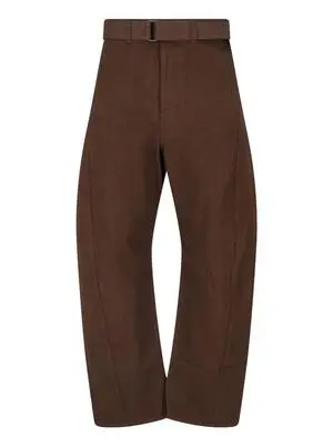 LEMAIRE Cotton Belted Wide-leg Trousers - Brown