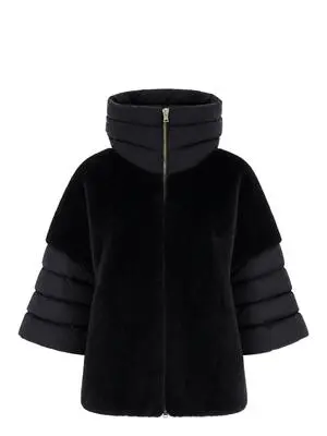 Herno Mixed Media Faux Fur Puffer Jacket - Nero