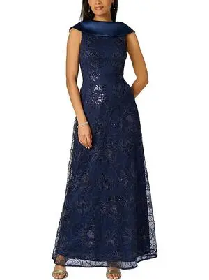 Adrianna Papell Sleeveless Embroidered Gown - Midnight