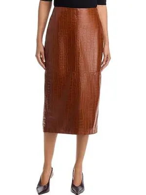 ARMA Meeka Embossed Leather Midi Skirt - Camel