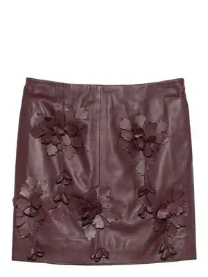 Alberta Ferretti Faux Leather Mini Skirt With Floral Appliqués - Brown