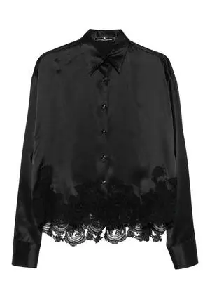 Ermanno Scervino Lace Trimmed Silk Shirt - Black