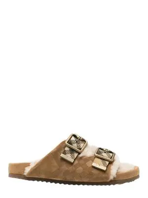 Burberry Burberry Urchin Check Shearling Sandals Beige