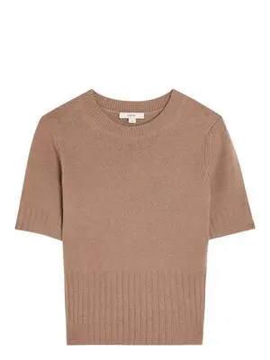 Vince Knitted Wool And Cashmere-blend T-shirt - Beige