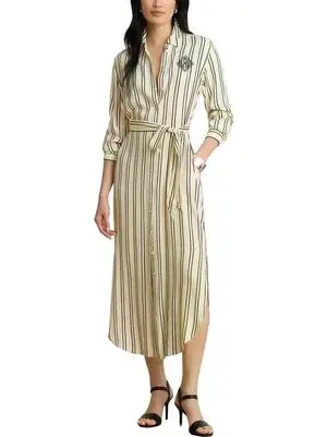 Ralph Lauren Striped Belted Midi Dress - Neutrals