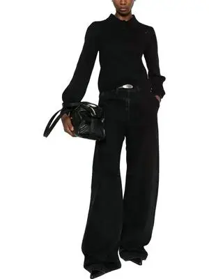 TWINSET Pointelle Knit Polo Shirt - Black