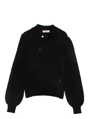 TWINSET TWINSET Black Pointelle Knit Polo Shirt
