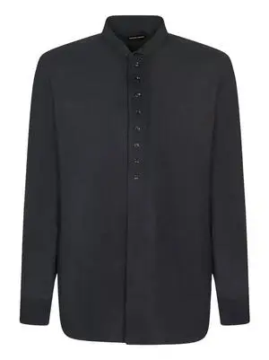 Giorgio Armani Mandarin-collar Long-sleeve Shirt - Blue