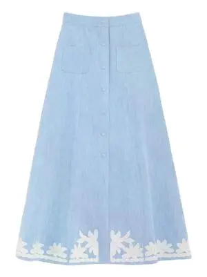VALENTINO Valentino Garavani Embroidered Denim Midi Skirt