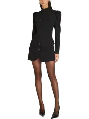VIOLANTE NESSI Sculptural-neckline Button-embellished Mini Dress - Black