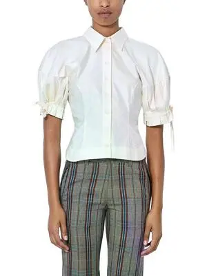 VIVIENNE WESTWOOD Pleated Sleeve Cotton Shirt - Neutrals