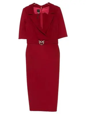 Pinko Love Birds Belted Dress With Notched Lapels - Red