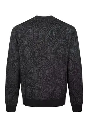 Etro Paisley Jacquard Crew Neck Long Sleeve Sweater - Black