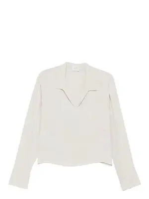 ALYSI Spread Collar V-neck Long Sleeve Blouse - Neutrals