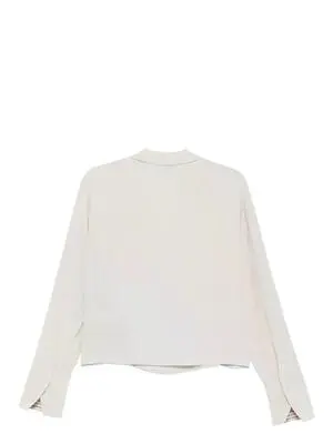 ALYSI Spread Collar V-neck Long Sleeve Blouse - Neutrals