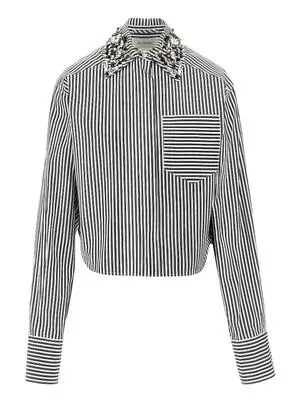 Sportmax Embellished Collar Striped Shirt - White