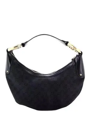 Gucci Bamboo Ring Half Moon Web Gg Canvas Medium Hobo Bag - Black