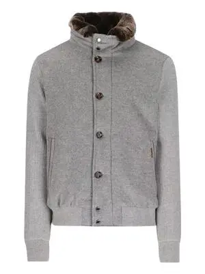MOORER Moorer Ribbed-Knit Sleeve Fur-Collar Jacket