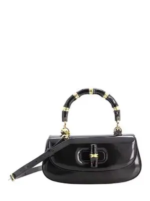 Gucci Gucci Bamboo Diva Top Handle Bag Polished Leather Medium Satchel Black