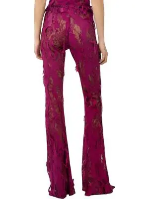 Roberto Cavalli Distressed Lace-panelled Flared Trousers - Pink