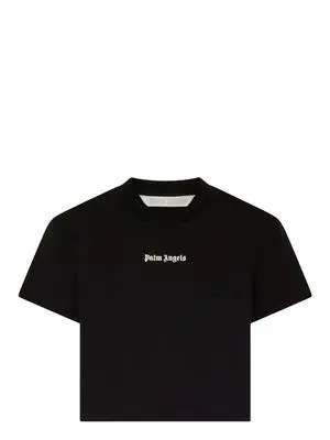 Palm Angels Logo Print Cropped T-shirt - Black