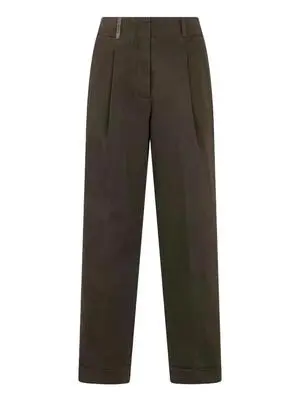 Peserico Pleated Detail Turn-up Wide-leg Trousers - Brown