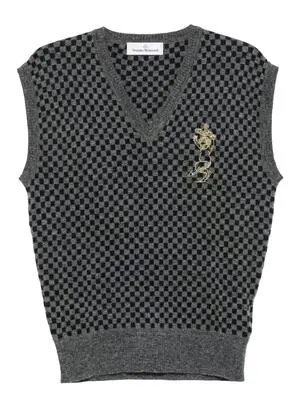 VIVIENNE WESTWOOD Checkerboard Knit Orb-embroidered Sleeveless Sweater - Grey
