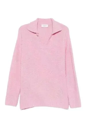 LANEUS Bouclé Long-sleeve Polo Shirt - Pink