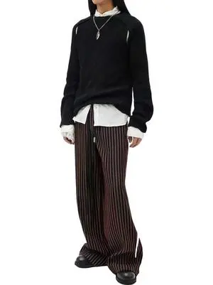 ANN DEMEULEMEESTER Ribbed Knit Long Sleeve Sweater - Black