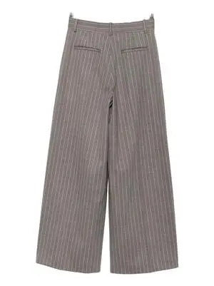 P.a.r.o.s.h Wool Pinstripe Pleated Wide Leg Trousers - Grey