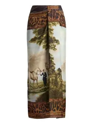 RALPH LAUREN Ralph Lauren Collection Debbie Scenic-Print Silk Midi Skirt