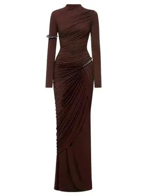 CHATS BY C.DAM Asymmetrical Ruched Maxi Dress With Metallic Hardware - Brown