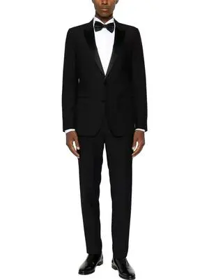 TRUZZI Pleated-bib Wing-collar Shirt - Black