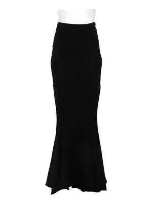 YEHUAFAN Drawstring Knitted Maxi Skirt - Black