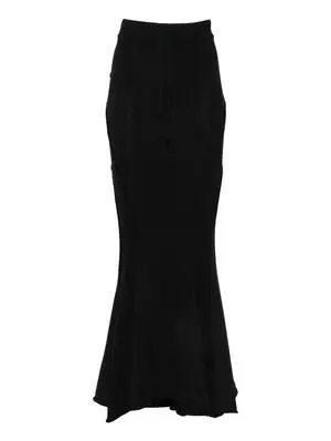 YEHUAFAN Drawstring Knitted Maxi Skirt - Black