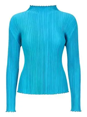 Issey Miyake Pleats Please Issey Miyake High-Neck Pleated T-Shirt Blue