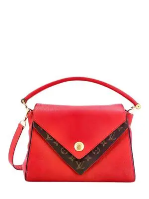 LOUIS VUITTON Louis Vuitton Double V Handbag In Calfskin With Monogram Canvas Satchel Red