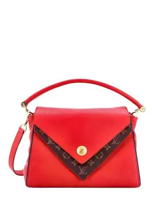 LOUIS VUITTON Double V Handbag In Calfskin With Monogram Canvas Satchel - Red