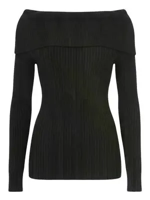 Isaia Off-shoulder Ribbed Knit Sweater - Black